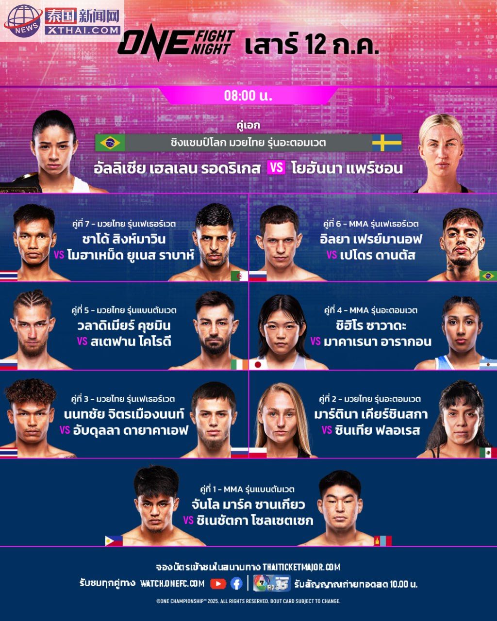 ONE Fight Night 33: Rodrigues vs. Persson 2025曼谷伦披尼拳击场 - 泰国新闻网 xthai